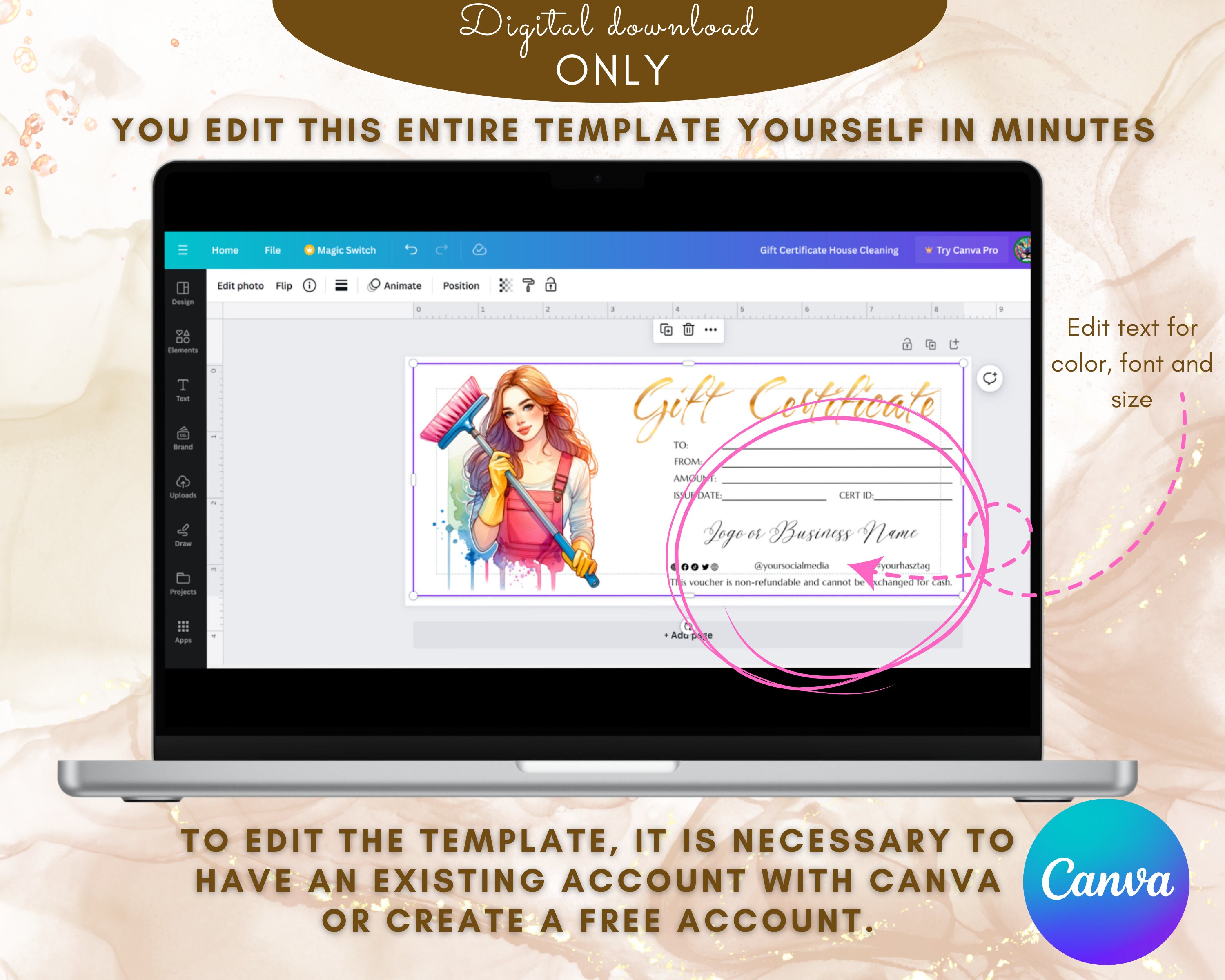 House Cleaning Gift Certificate Template Housekeeping Gift Card Gift Voucher Printable ...