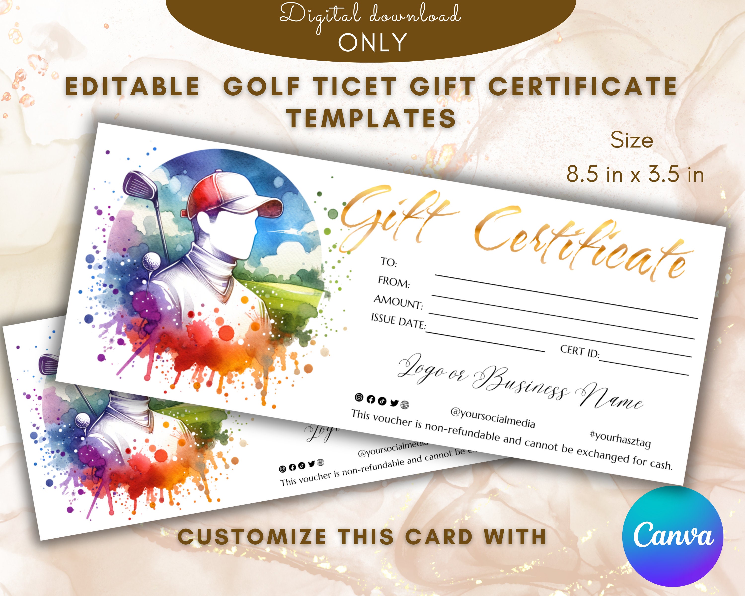 Golf Ticket Gift Certificate Template Golf Club Gift Card Template Gift ...