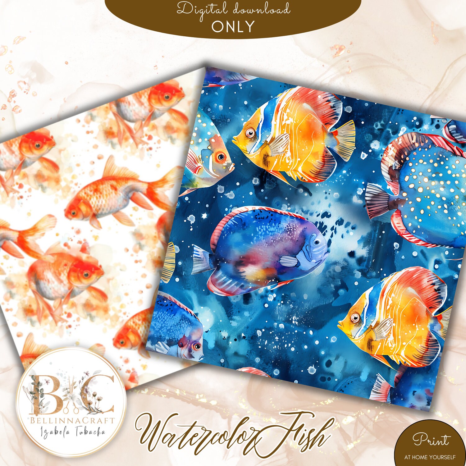 Watercolor Fish Seamless Digital Paper, Scrapbook Paper, Digital Paper ...