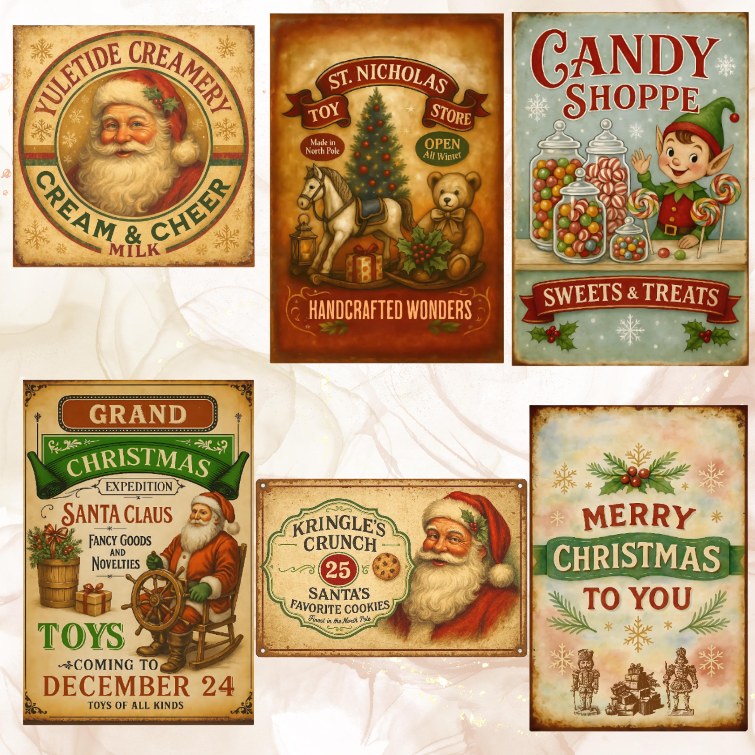 Vintage Christmas Signs Clipart Bundle – 12 Retro Holiday Posters With ...