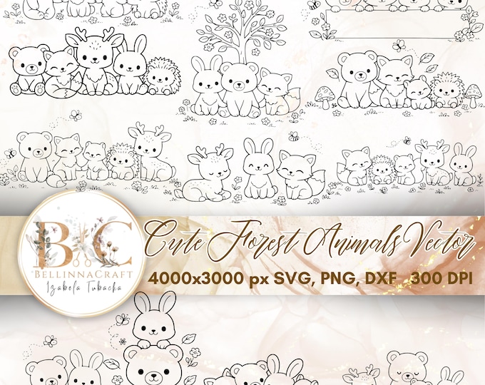 Cute Forest Animals SVG Bundle, Woodland Animals Line Art, Nursery Baby ...