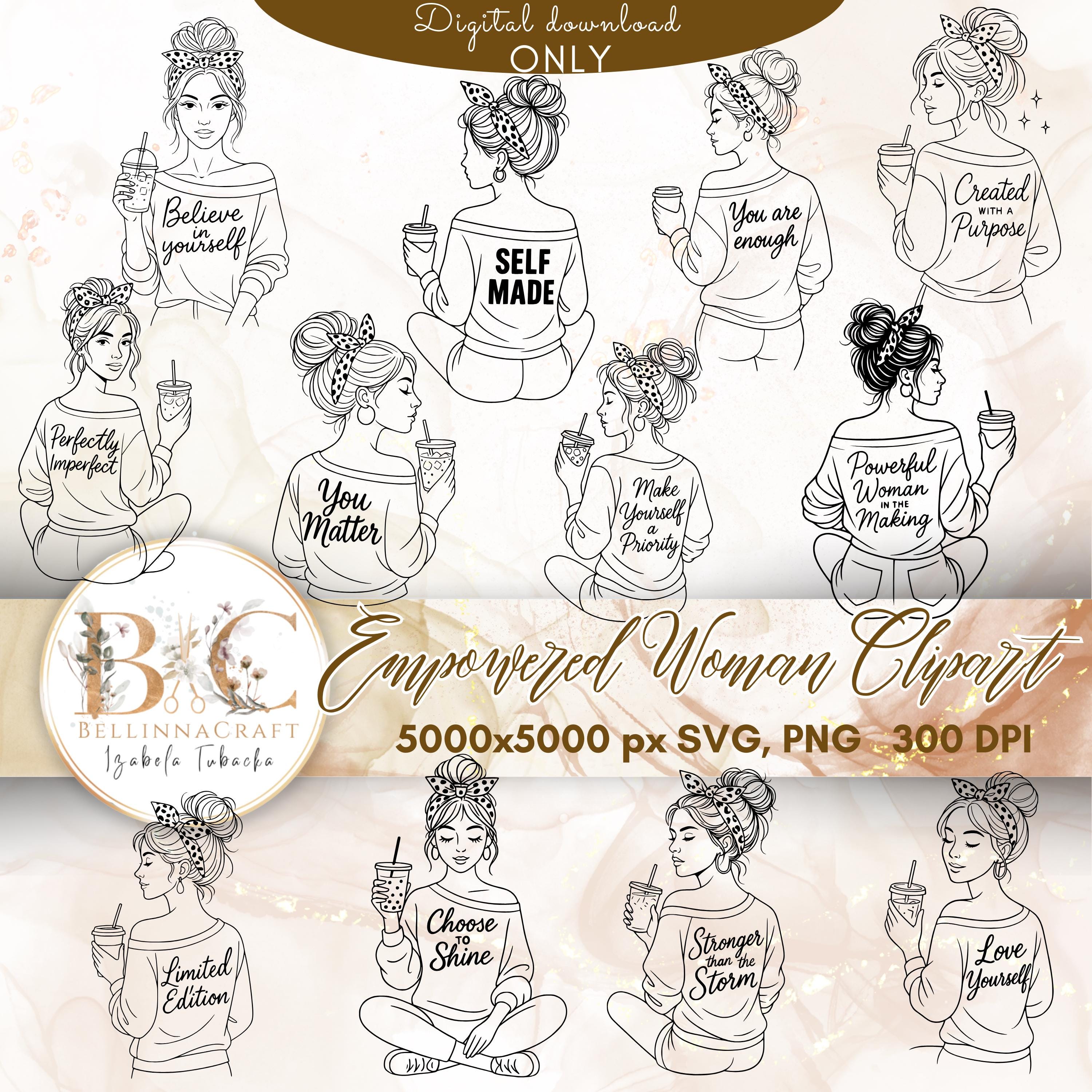 Empowered Woman Clipart Bundle, Girl Boss Line Art PNG SVG, Laser Cut ...