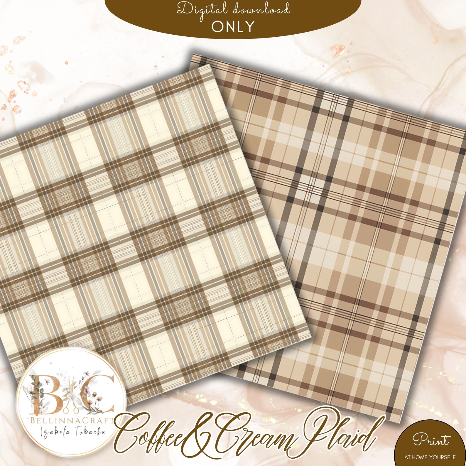 Coffee and Cream Plaid Seamless Digital Paper, Digital Plaid Paper ...