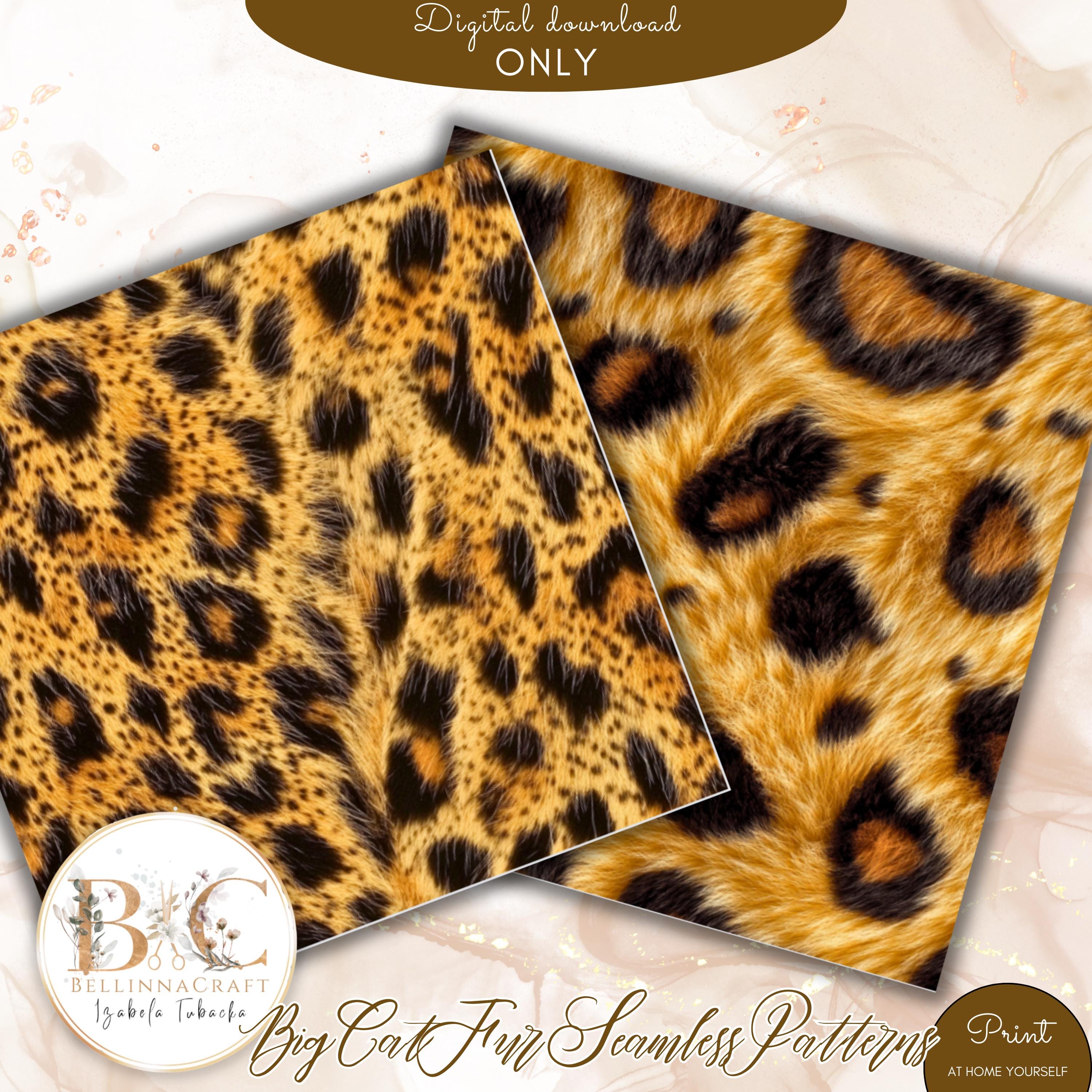 Big Cat Fur Seamless Digital Paper, Realistic Wild Cat Seamless Pattern ...