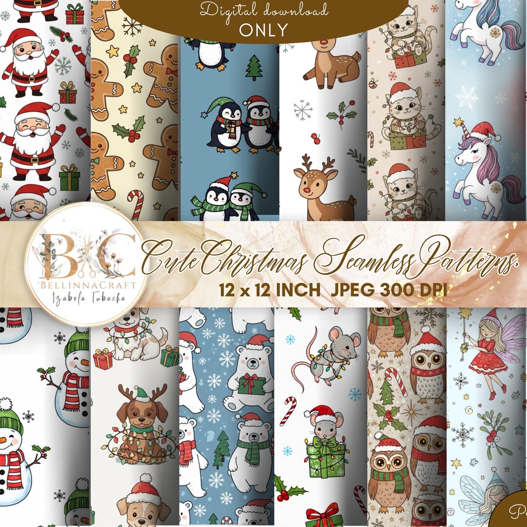 Cute Christmas Seamless Pattern, Holiday Digital Paper, Holiday ...