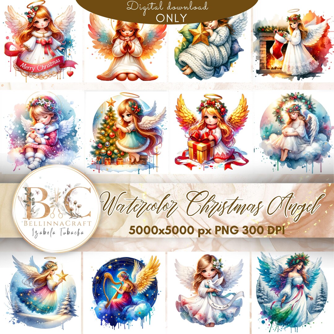 Watercolor Christmas Angel Clipart, Angel Christmas Clipart, Christmas ...