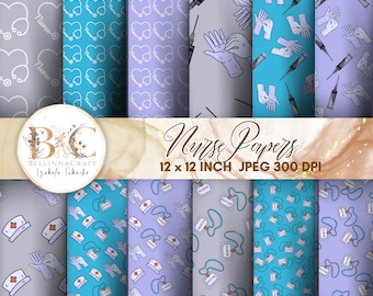 Nurse Digital Paper - Nurse Seamless Pattern Digital Paper Bundle Png ...