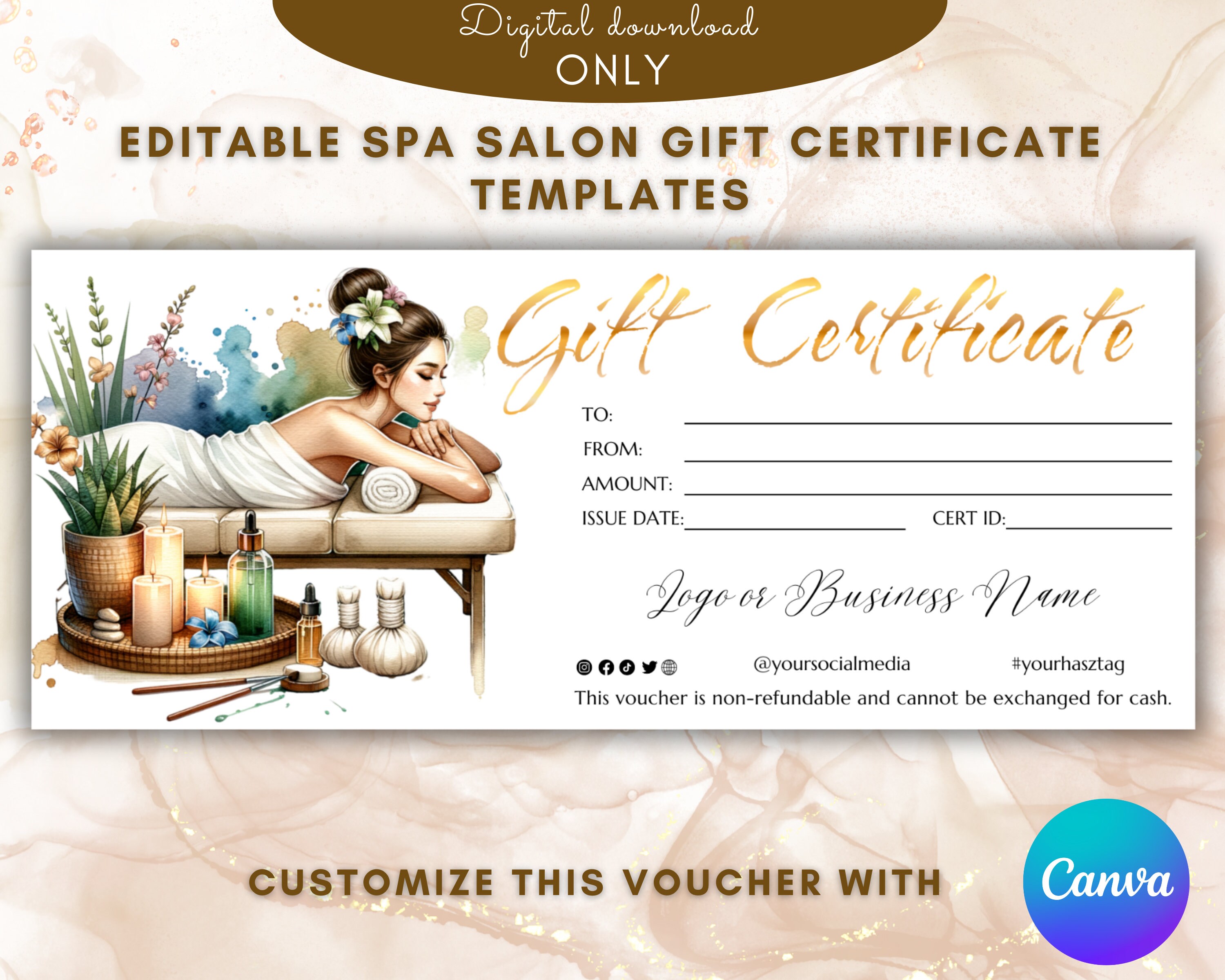 SPA Beauty Salon Gift Certificate Template Elegant SPA Gift Card ...