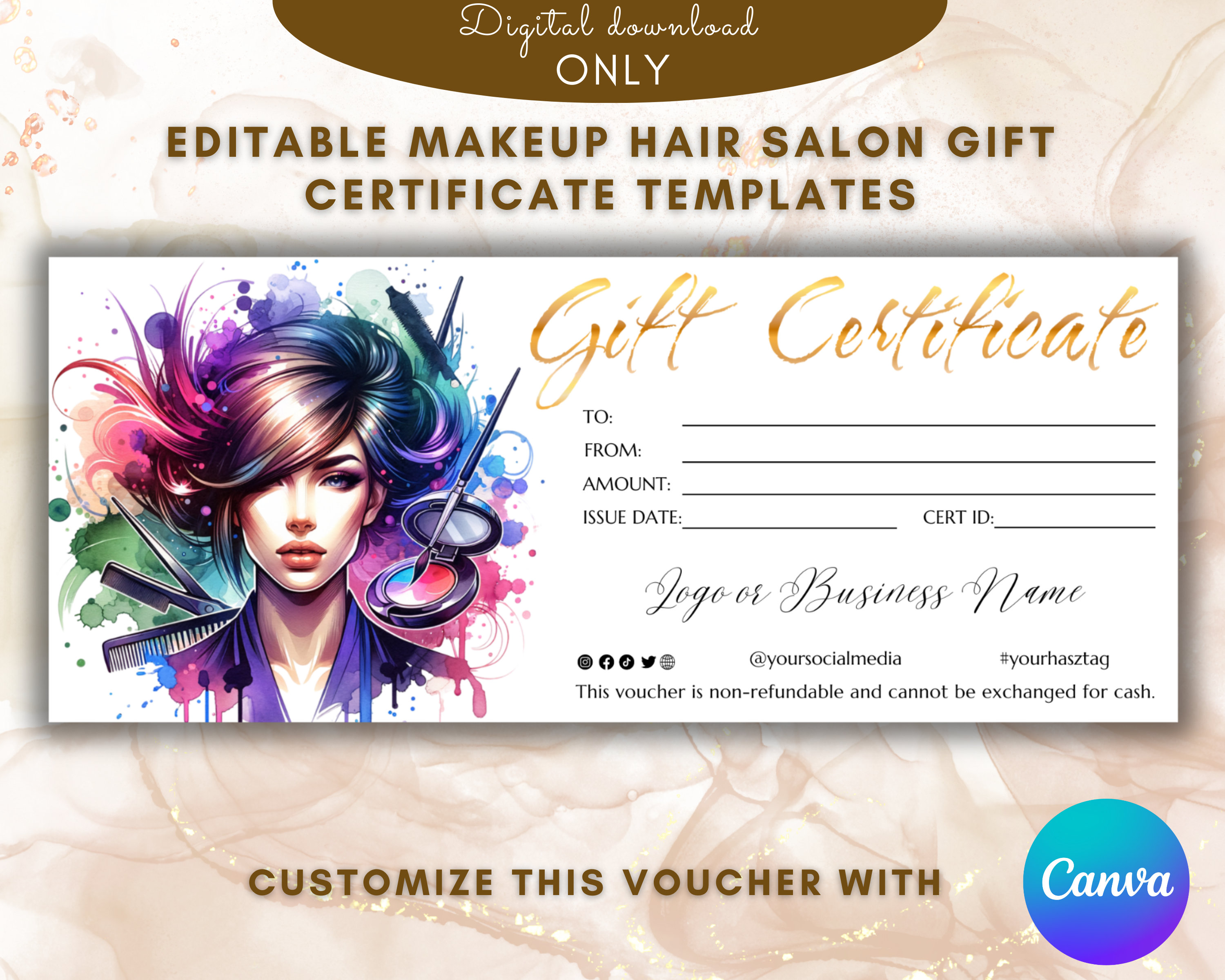 Makeup Hair Salon Gift Certificate Template Elegant Stylist Gift Card ...