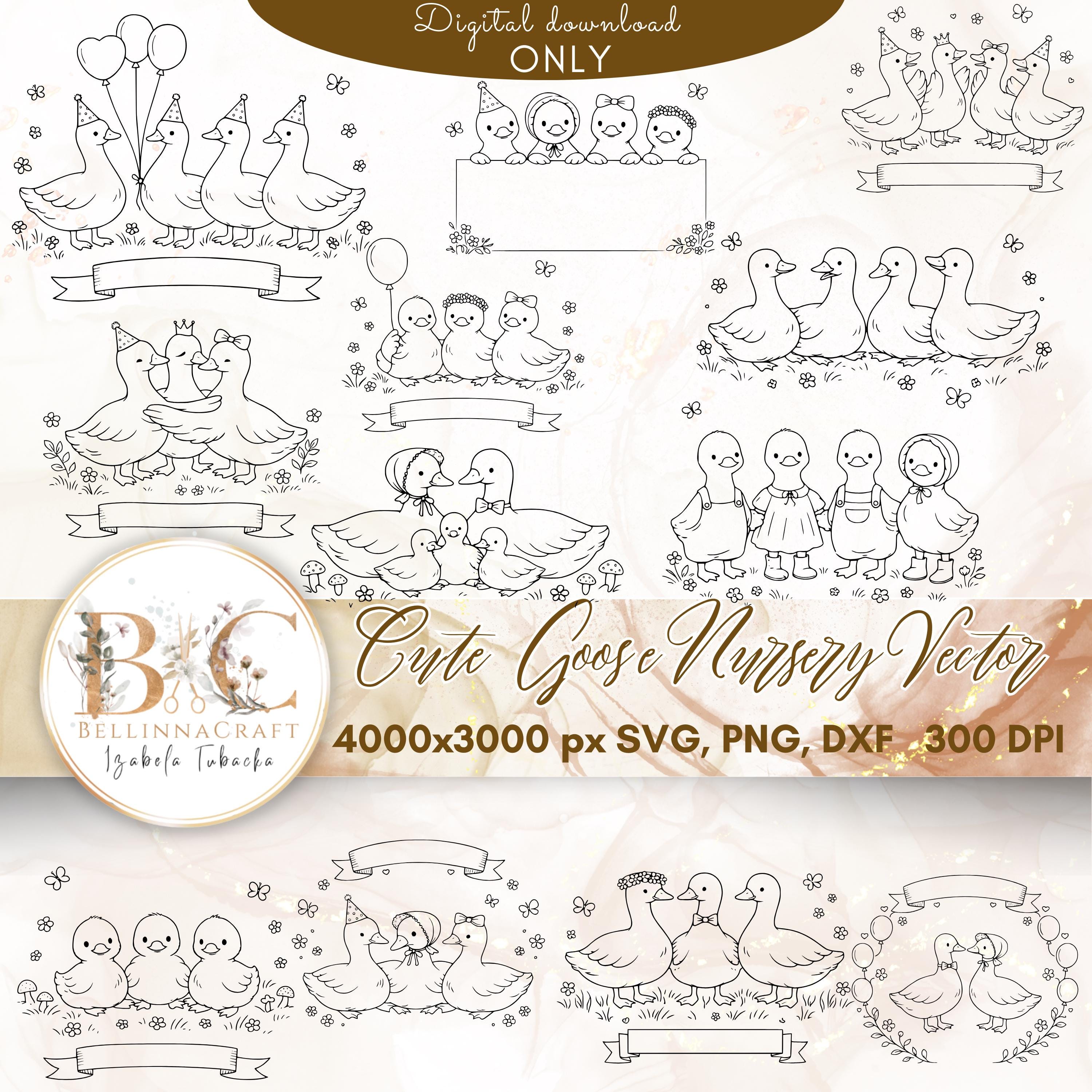 Goose Nursery SVG Bundle, Storybook Goose Line Art, Cute Goose Clipart ...