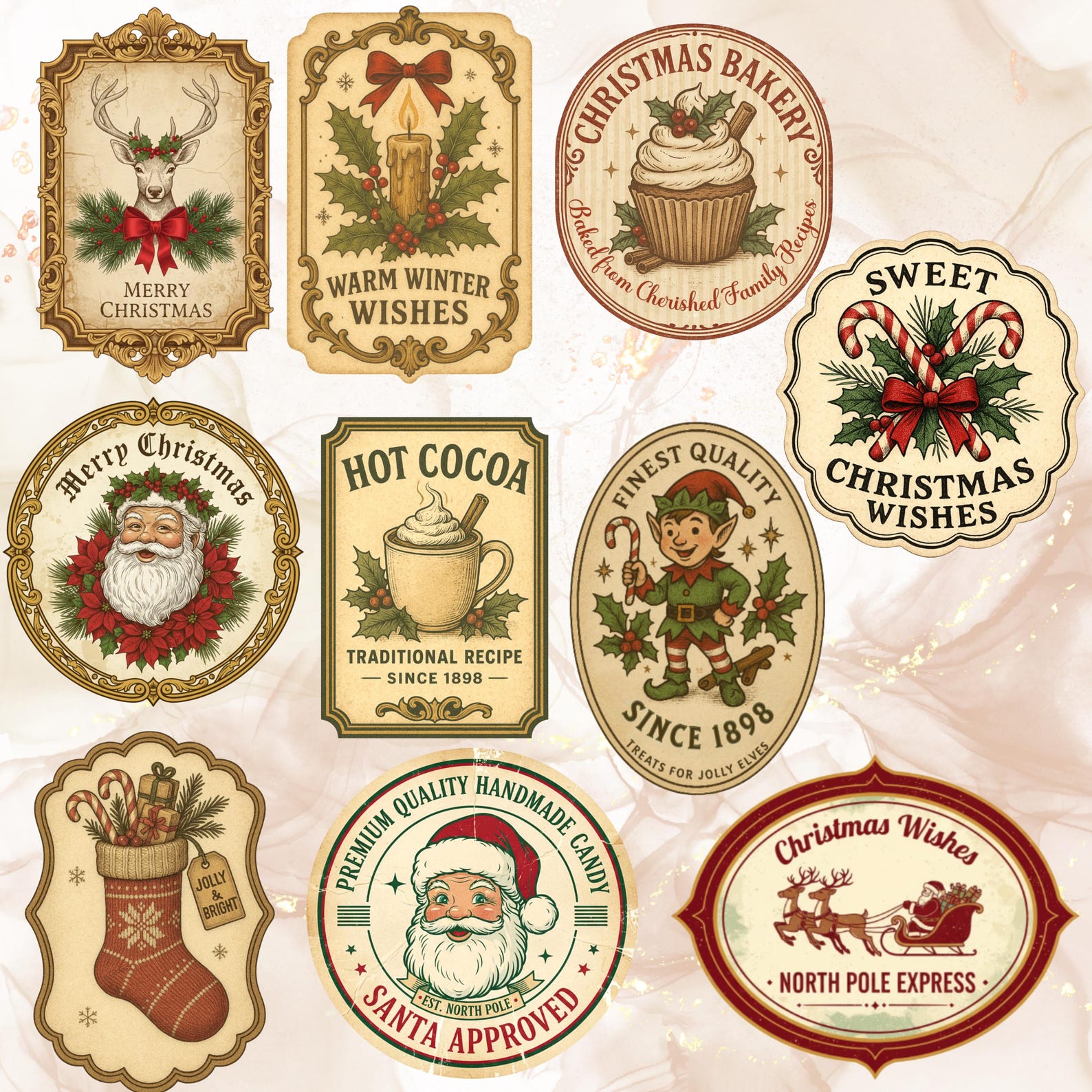 Vintage Christmas Labels PART 2, Retro Holiday Tag Printables, Antique ...