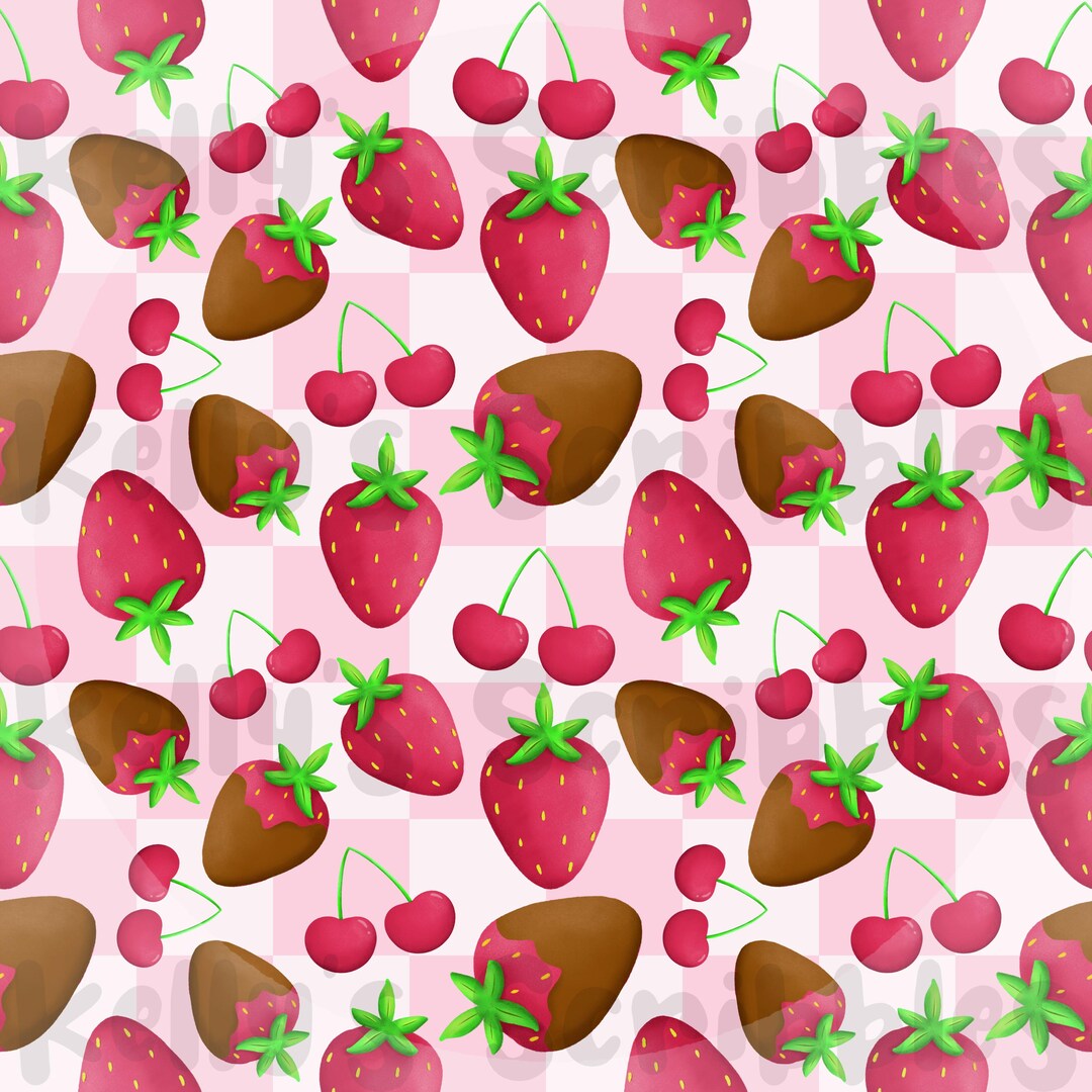 Strawberry Checkered Pattern: Valentine's Day Seamless Design (digital ...