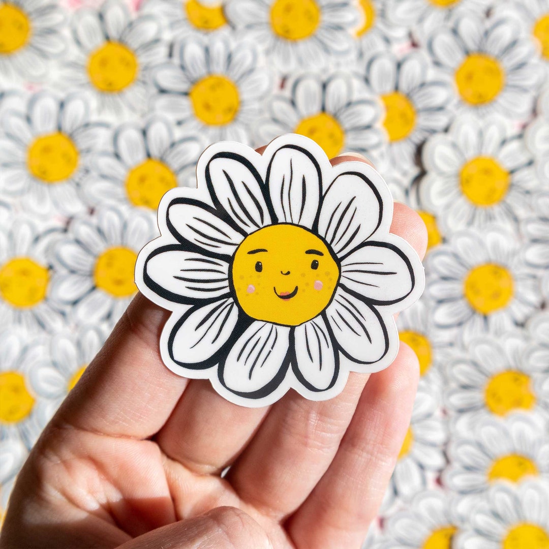Daisy Sticker, Cute Smiley Daisy Sticker, Hand Drawn Flower Sticker ...