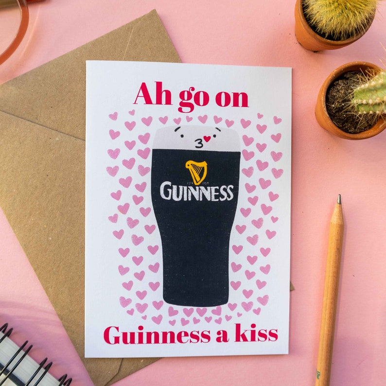 Guinness A Kiss Card, Guinness Greeting Card, Beer Birthday Card, Irish ...