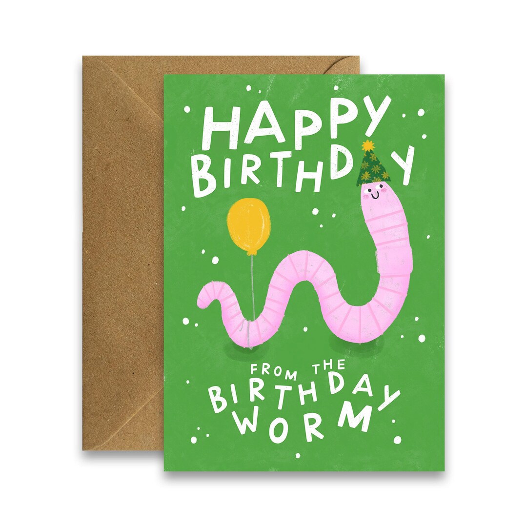 Worm Birthday Card, Cute Illustrated Worm Greeting Card, Irish Greeting ...