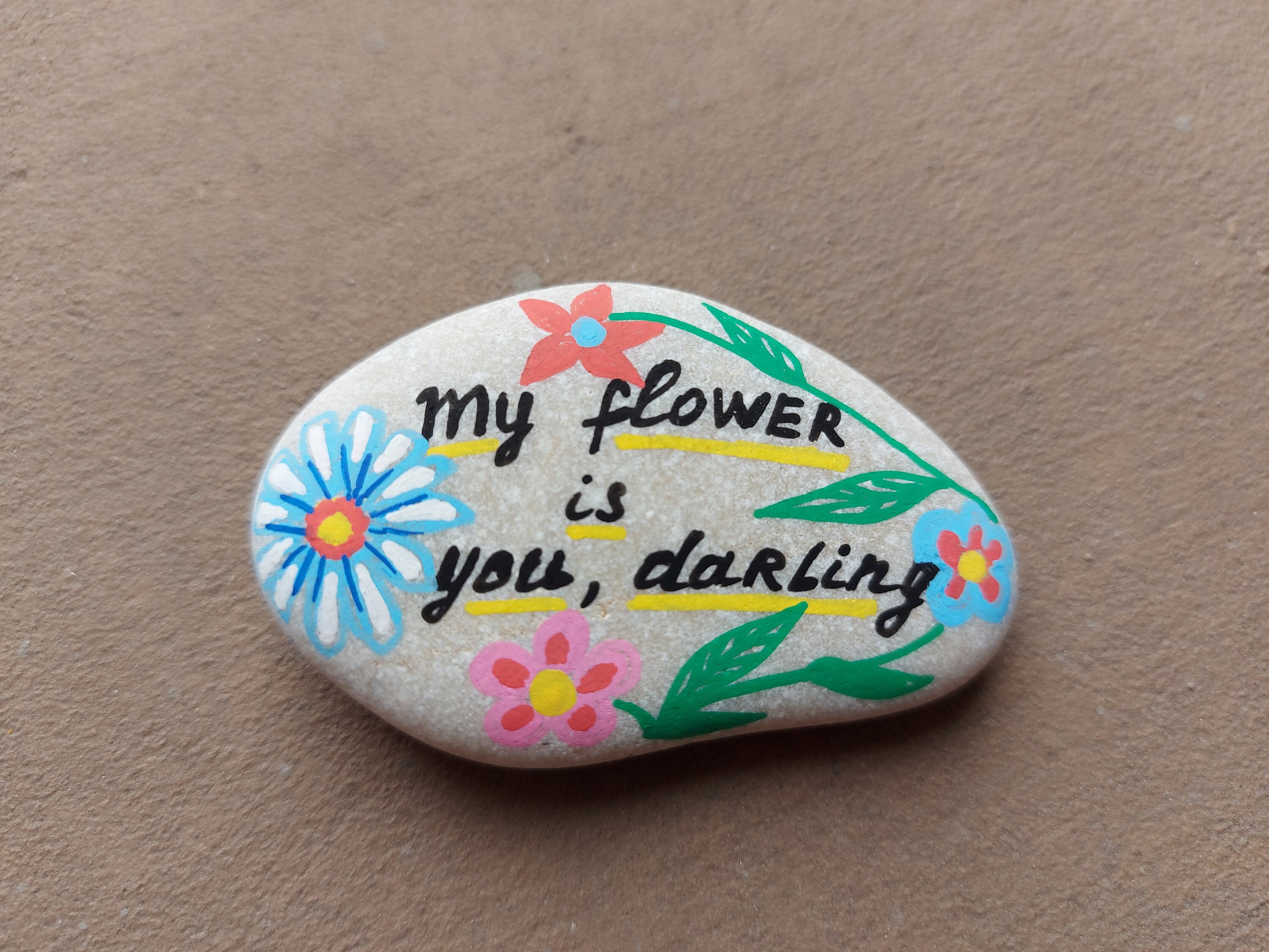 Flowers on the Stone, Painted Stone, Artrock, Gift - Etsy