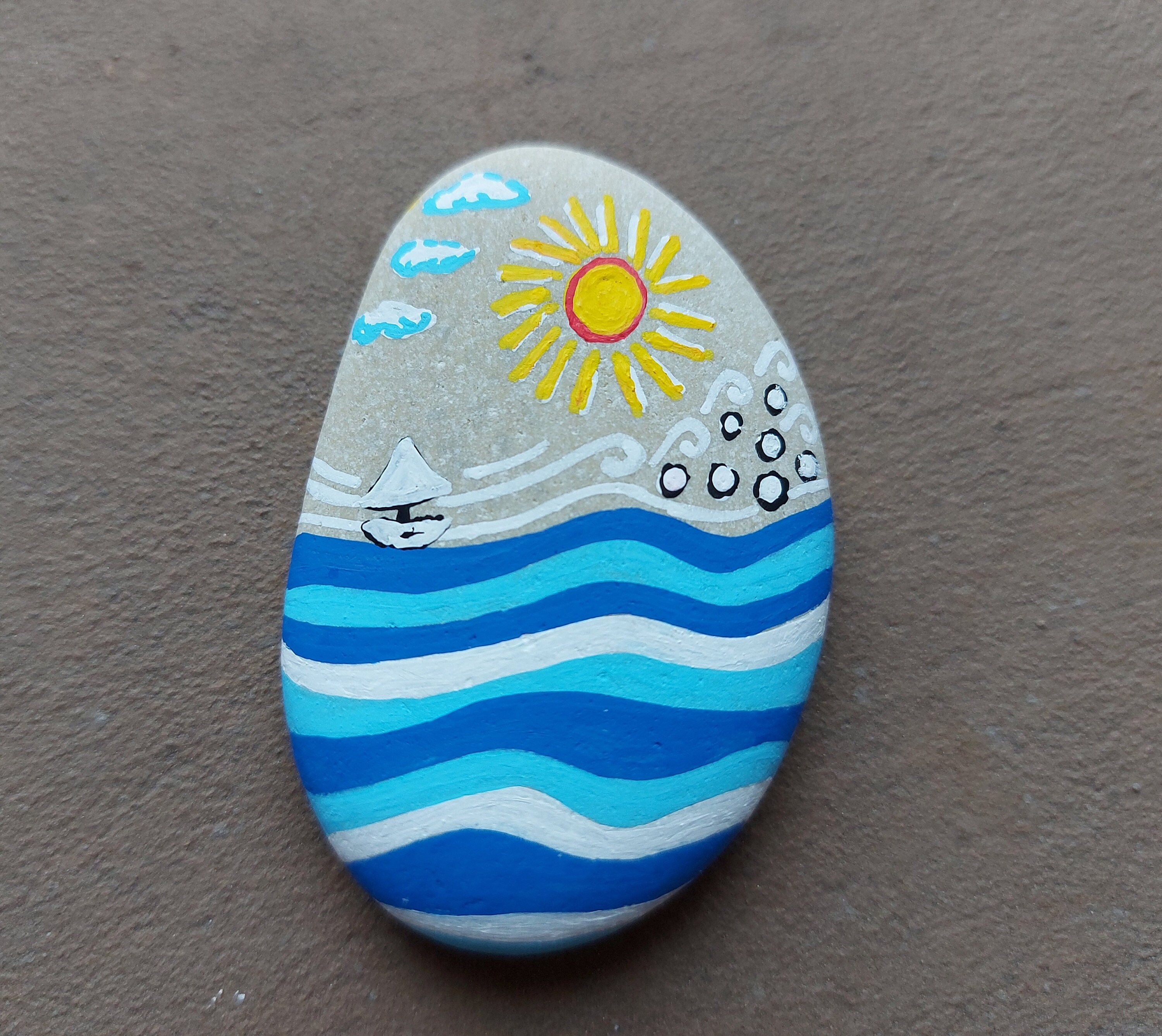 Stone Art, Painted Stone, Sea, Sun and Sailboat - Etsy