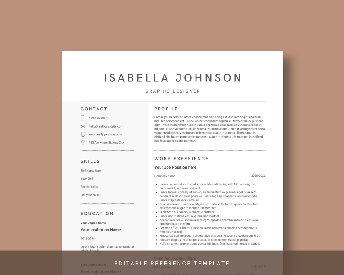Resume Template Minimalistic | Resume Template Instant Download | Cover ...