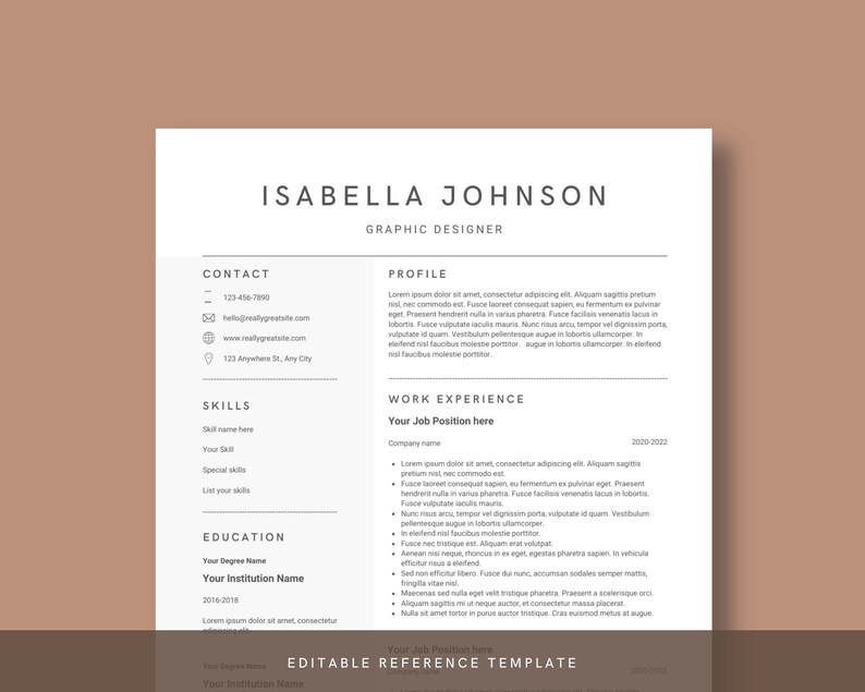Resume Template Minimalistic | Resume Template Instant Download | Cover ...