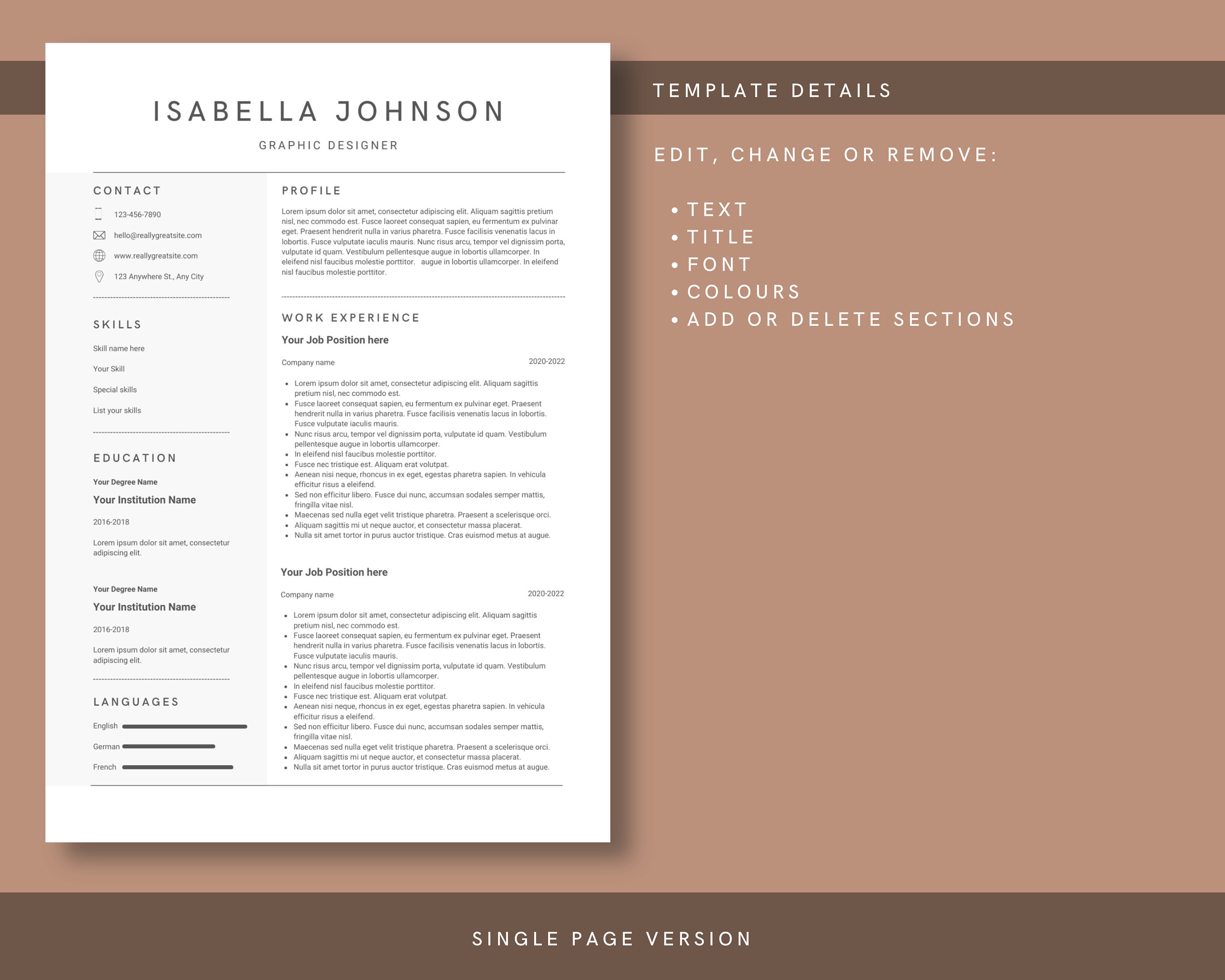 Resume Template Minimalistic | Resume Template Instant Download | Cover ...