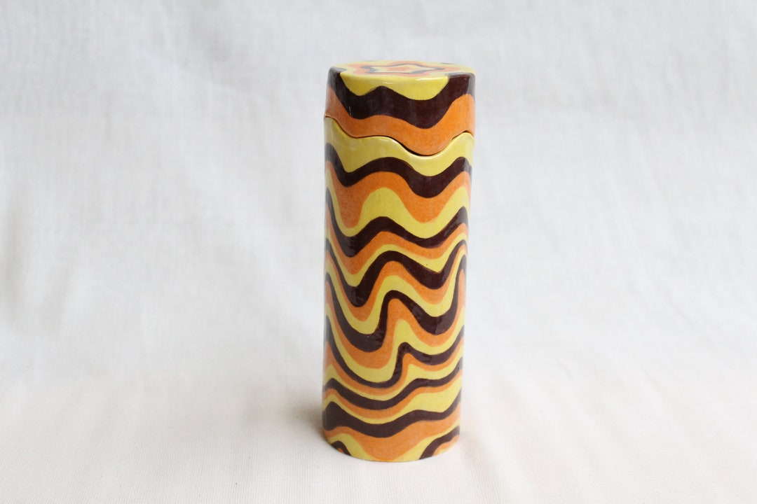 Handmade 70s Ceramic Tube Box, Retro Brush/trinket Holder - Etsy