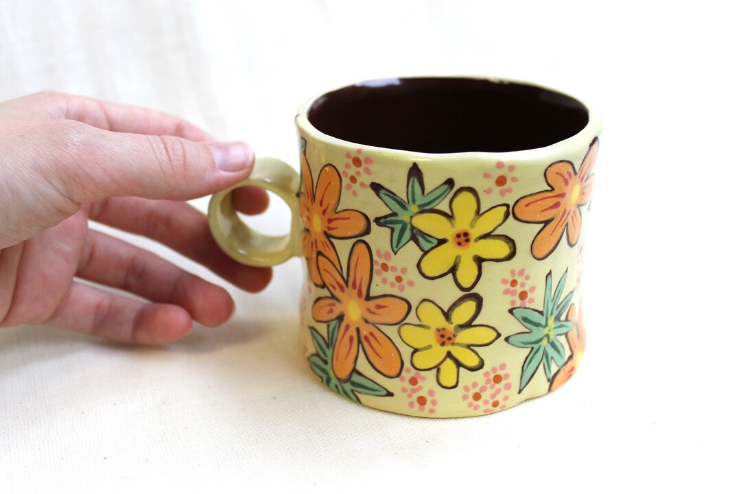 60s Wallpaper Inspired Handmade Ceramic Mug - Flowers - Earthenware - Etsy