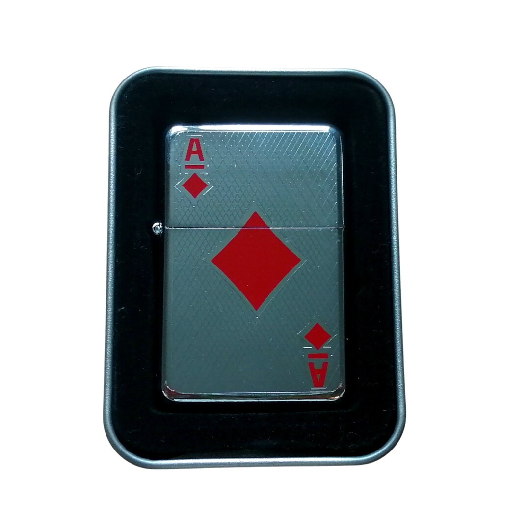 Ace of Diamond Star Flip Lighter With Tin Case for Poker Player Happy ...
