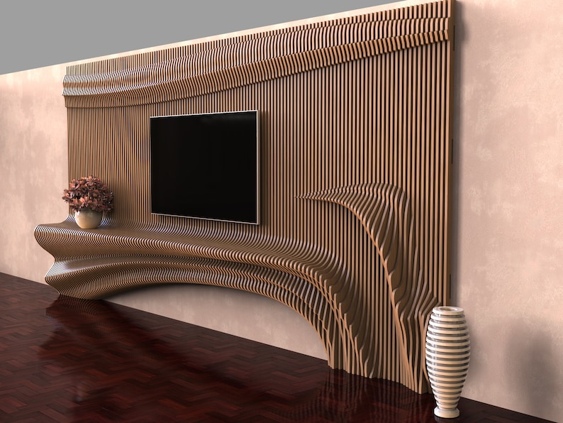 Parametric Wooden Wall Decor TV004 /TV Unit/ CNC Files for Cutting - Etsy