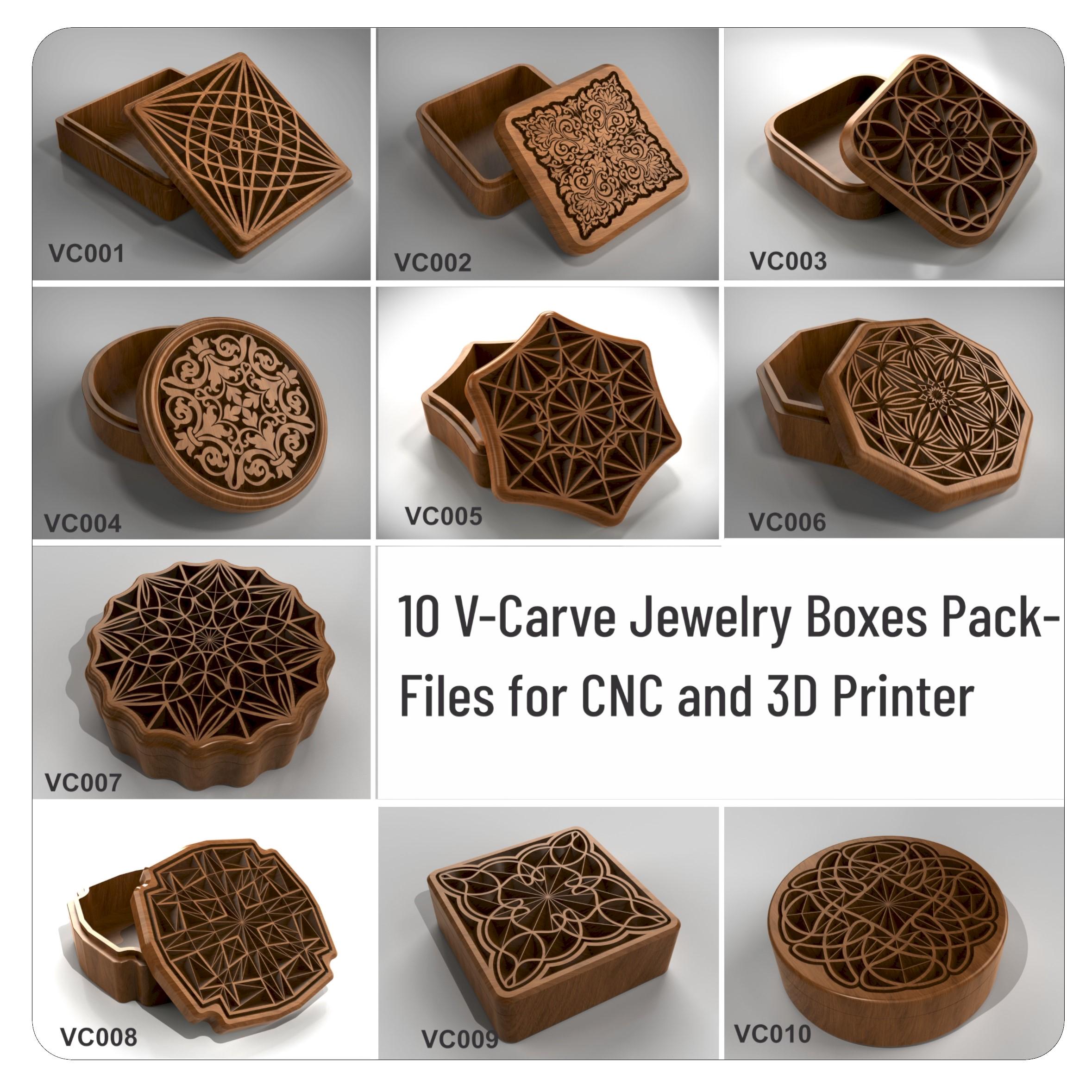 10 V-carve Jewelry Boxes Pack- Files for CNC and 3D Printer. - Etsy