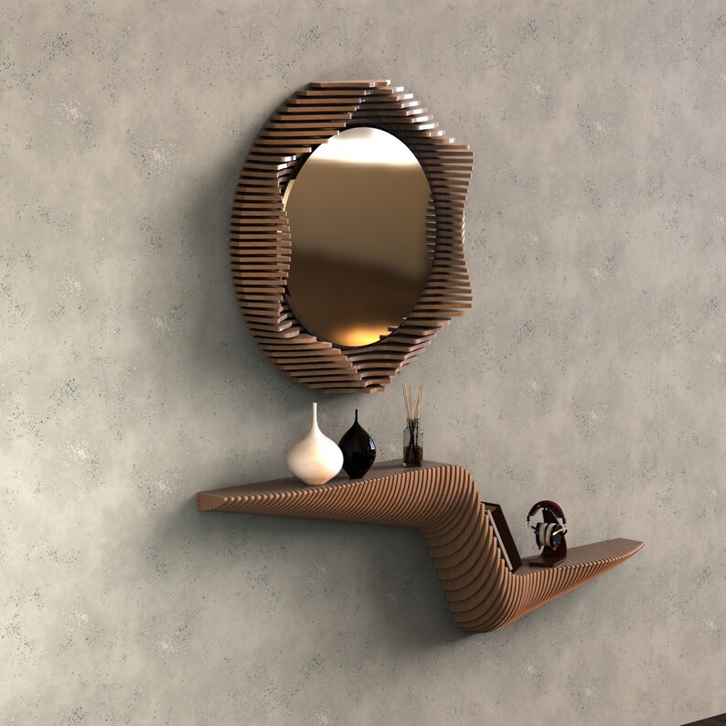 Parametric Wall Art Parametric Style Home Decor Set Mirror and Floating ...