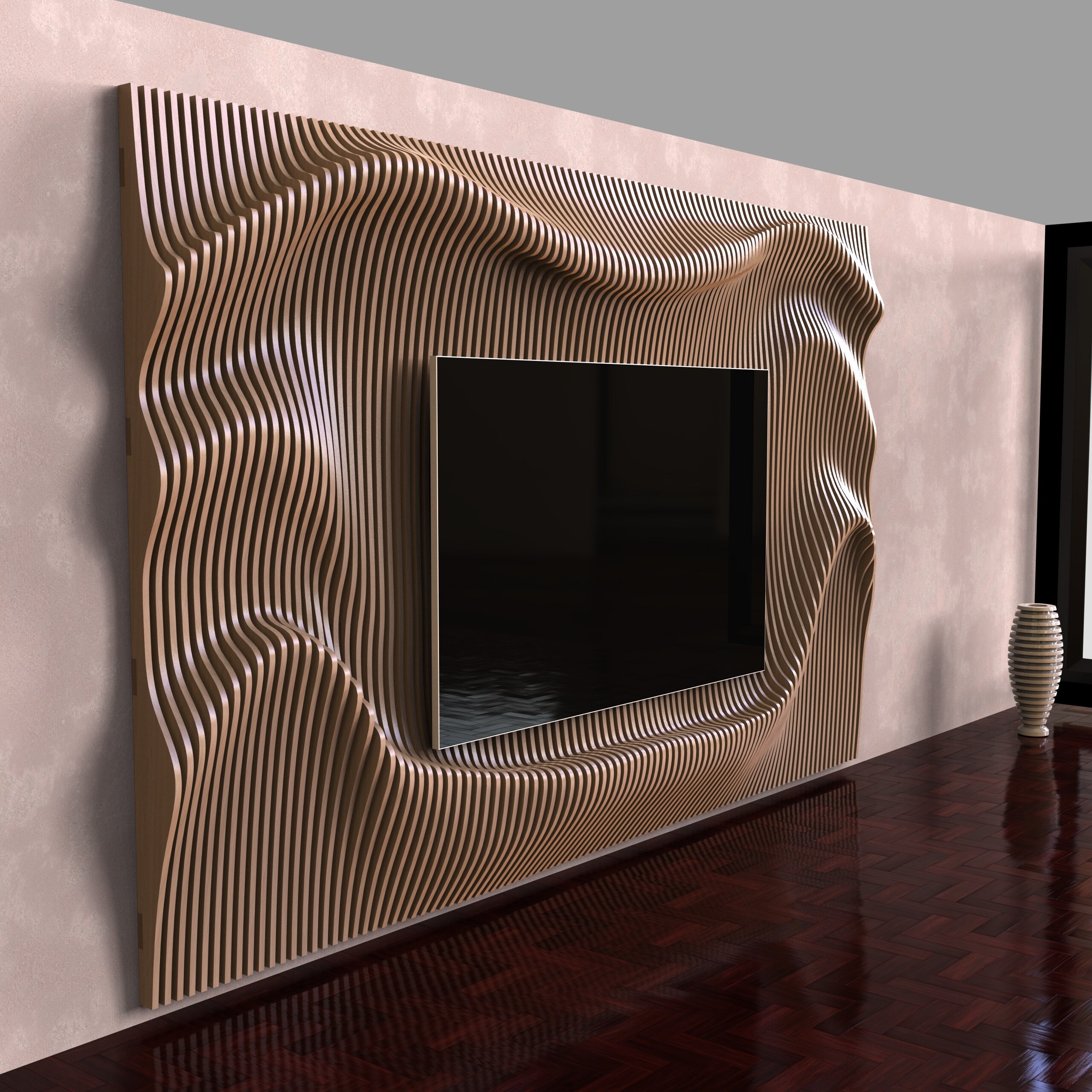 Custom Order-parametric Wooden Wall Decor TV006 /TV Unit/ CNC Files for ...