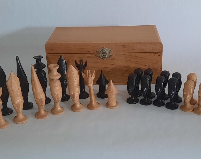 Vintage African Carved Wood Chess Pieces, Tribal Chess Set, Makonde ...