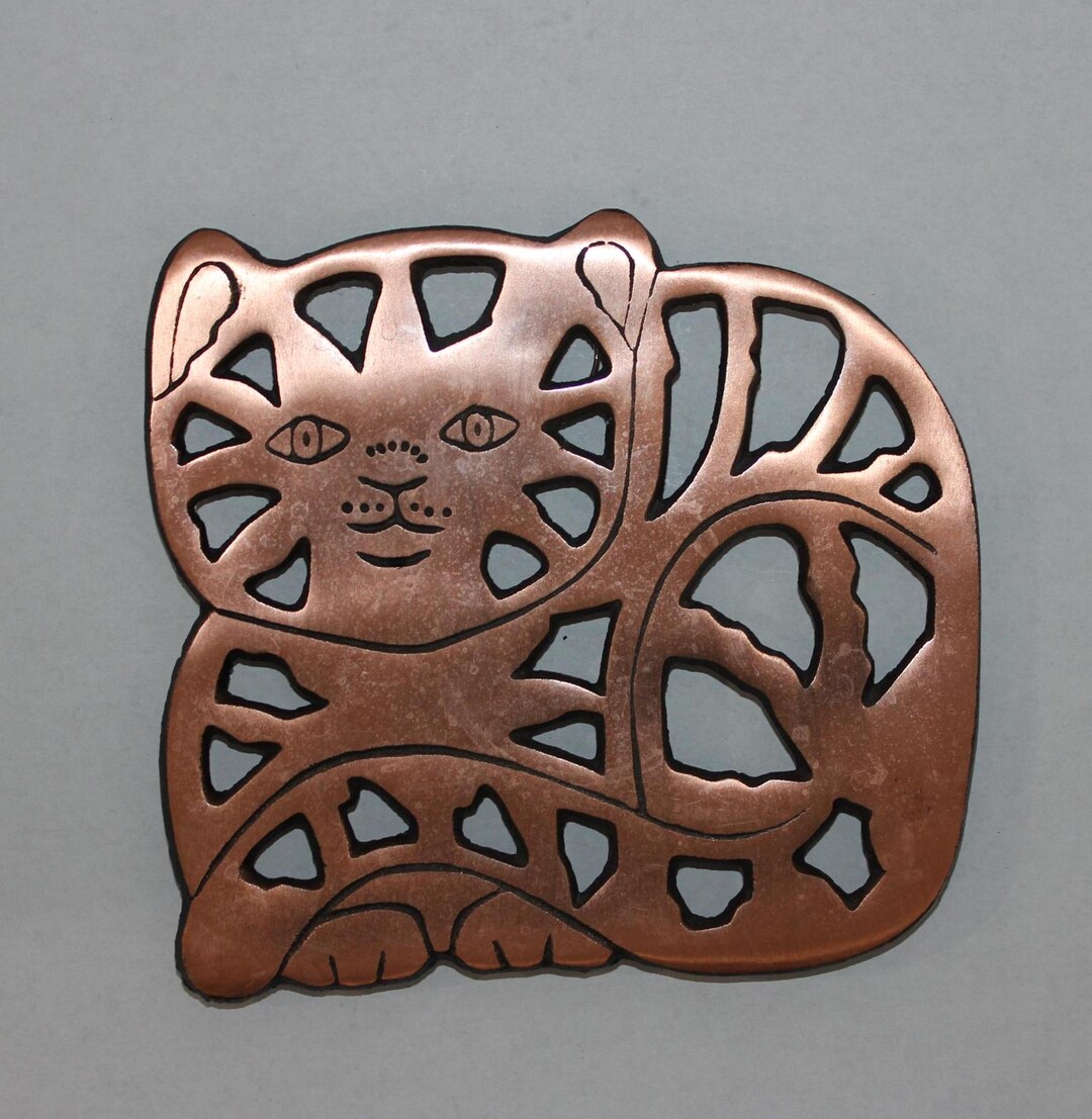 Cast Iron Cat Trivet With Copper Overlay, Copper Covered Cast Iron Cat ...