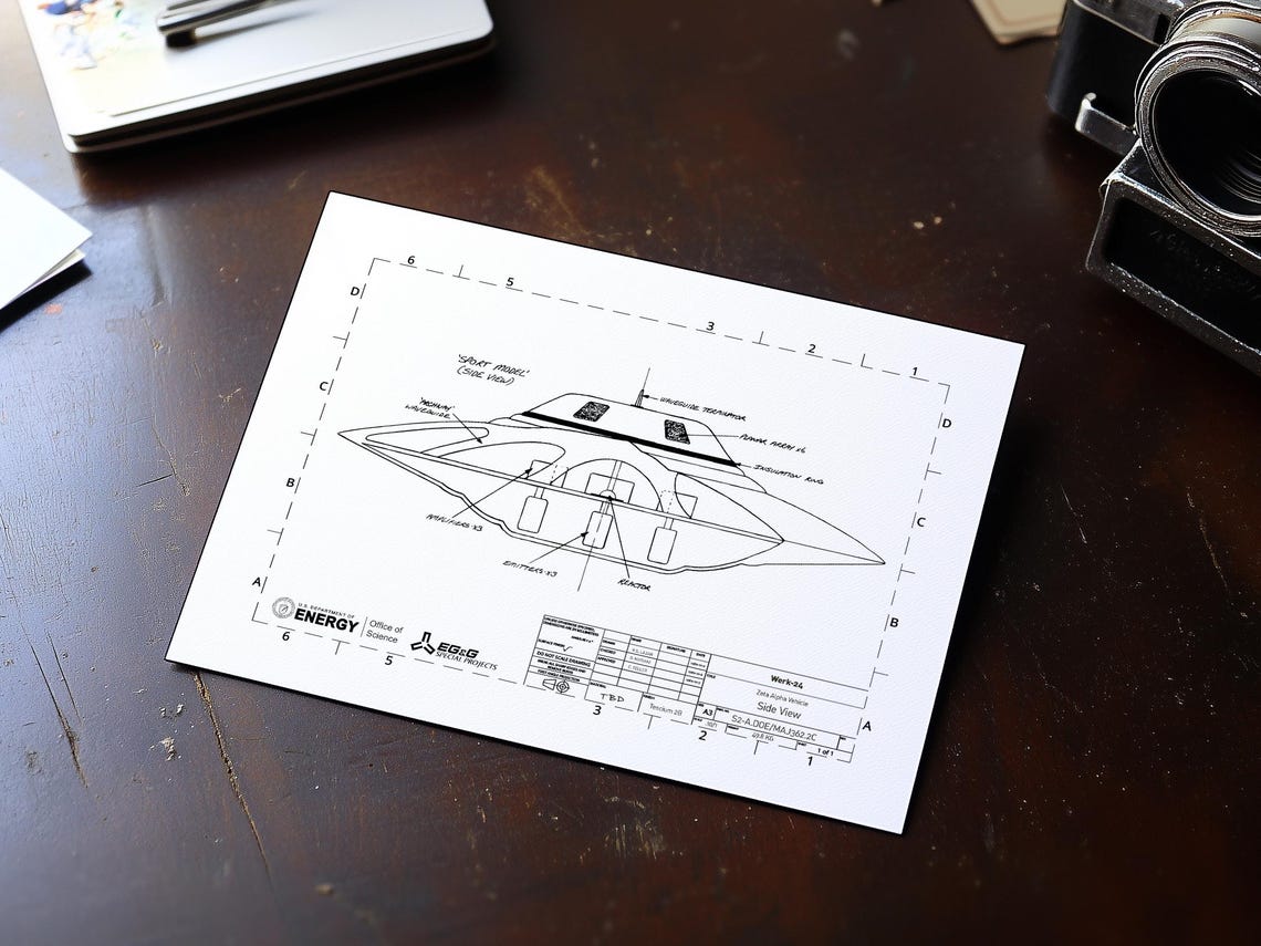 Bob Lazar Sport Model UFO Schematic 7" X 5" Print (unframed) Matte ...