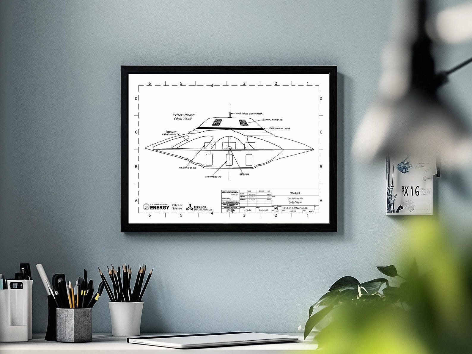 Unframed Bob Lazar Sport Model UFO Print UAP Schematic 12 X 16 Matte ...