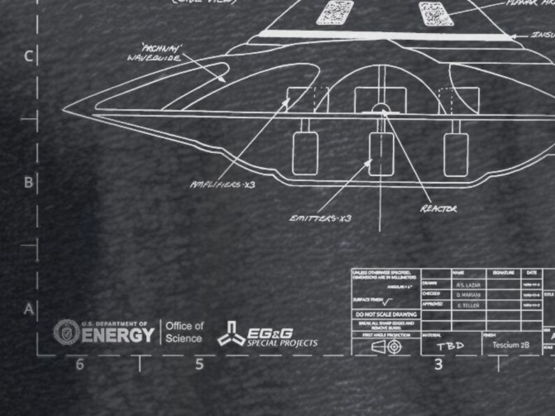 Bob Lazar Sport Model Shirt Schematic, Alien Spaceship Blueprint Art ...