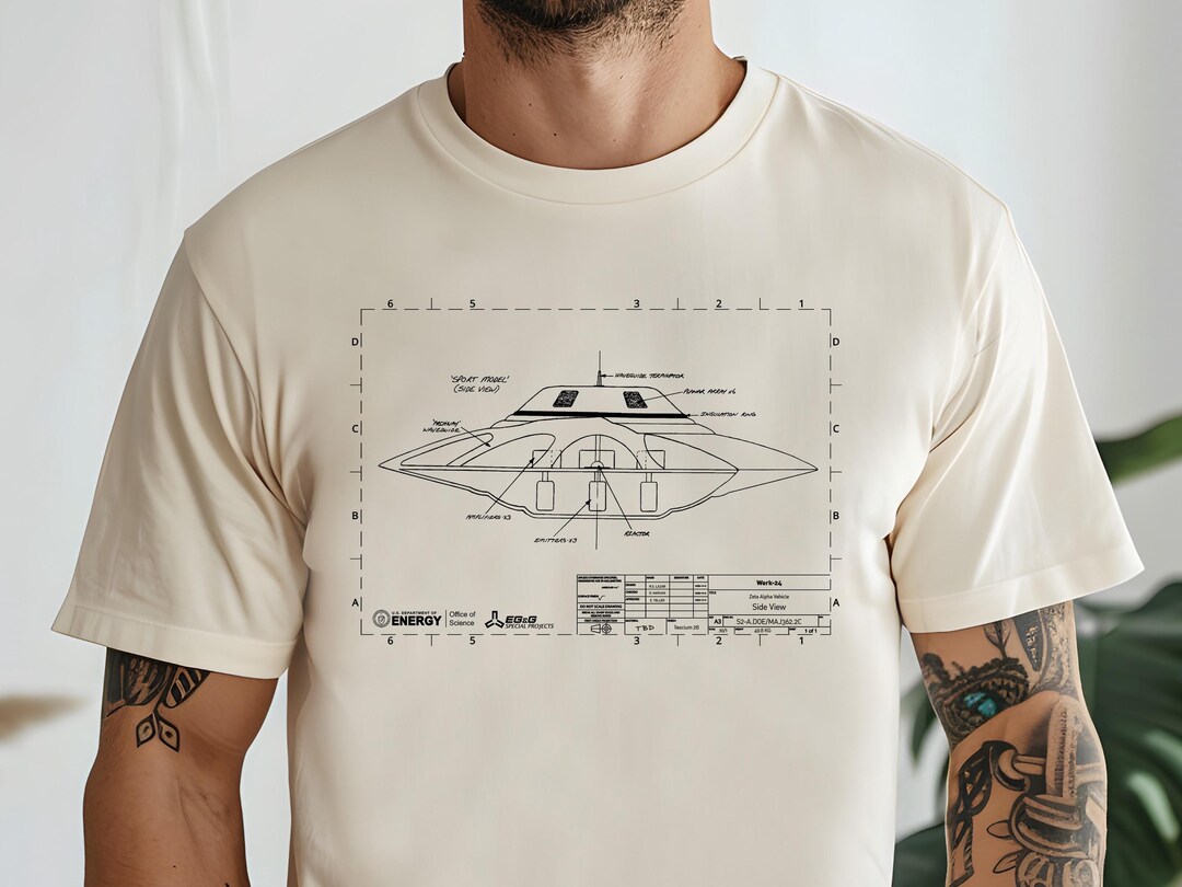 Bob Lazar UFO Shirt Sport Model Area 51 Science Tee Alien UAP Blueprint ...