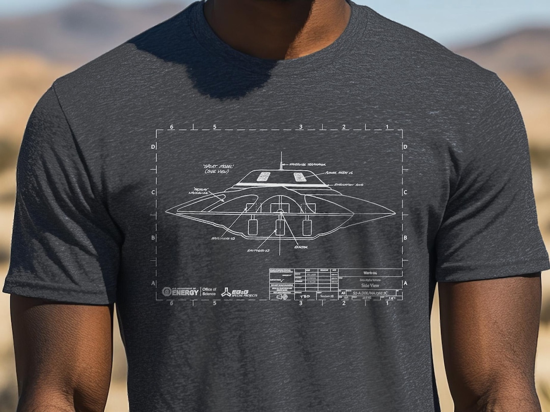 Bob Lazar UFO Shirt Sport Model Area 51 Science Tee Alien UAP Blueprint ...