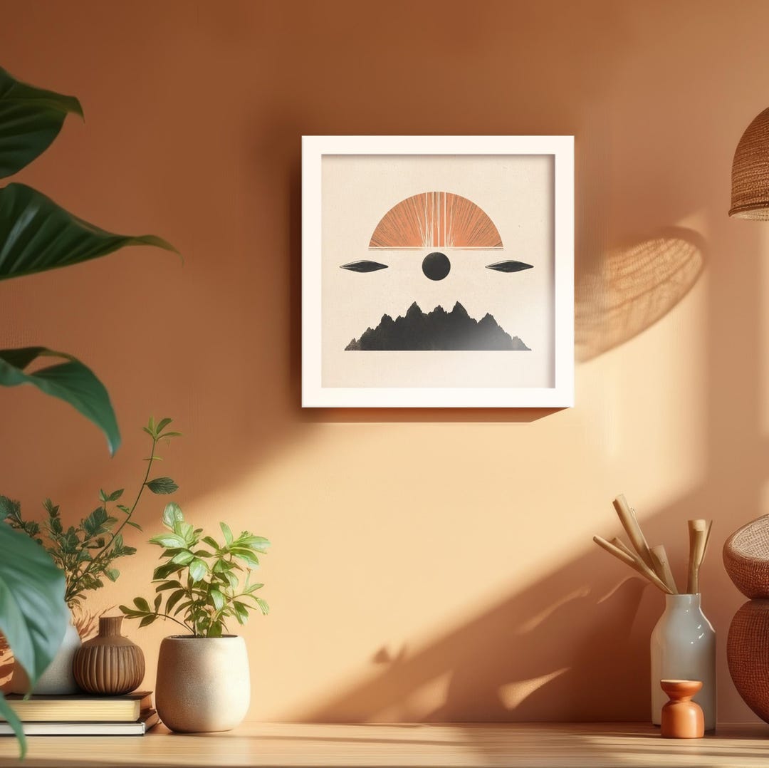 Framed Boho Alien Wall Art Dorm Decor Square Alien UFO Print Surreal ...