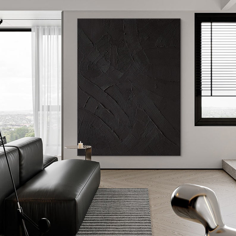 Black Textured Painting, Original Black Abstract Painting, Black 3D ...