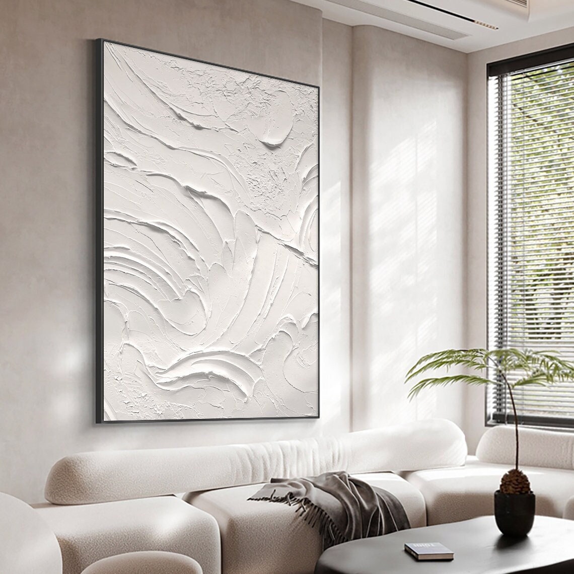 Large White Abstract Painting White 3D Textured Painting Pure White Abstract Painting Pure White ...