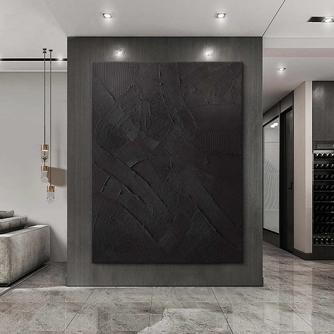 Black Textured Painting, Original Black Abstract Painting, Black 3D ...
