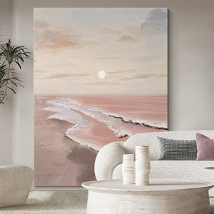 Large Nordic Pink Abstract Wall Beige 3D Texture Painting, Sea Canvas ...