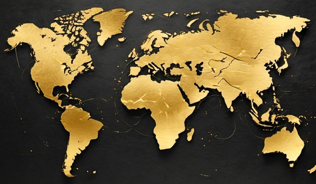 Modern World Map Gold Black Pinboard Wall Pictures Map Decorative ...