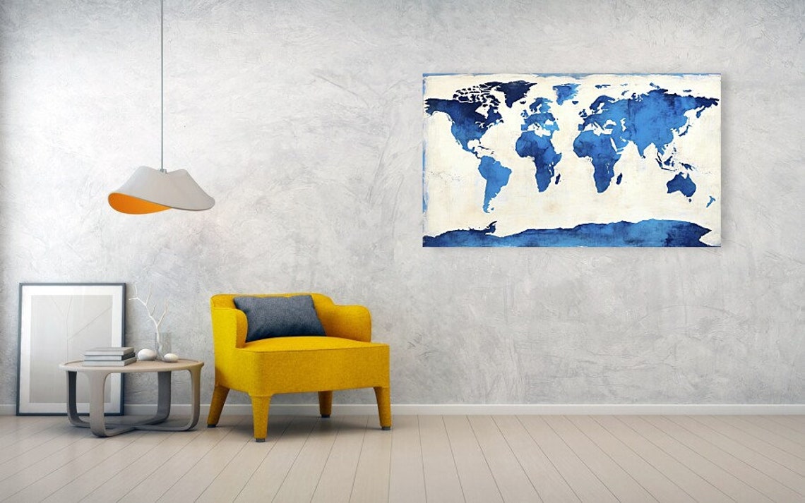 Vintage Light White World Map Watercolor Print Pinboard Wall Art Map ...