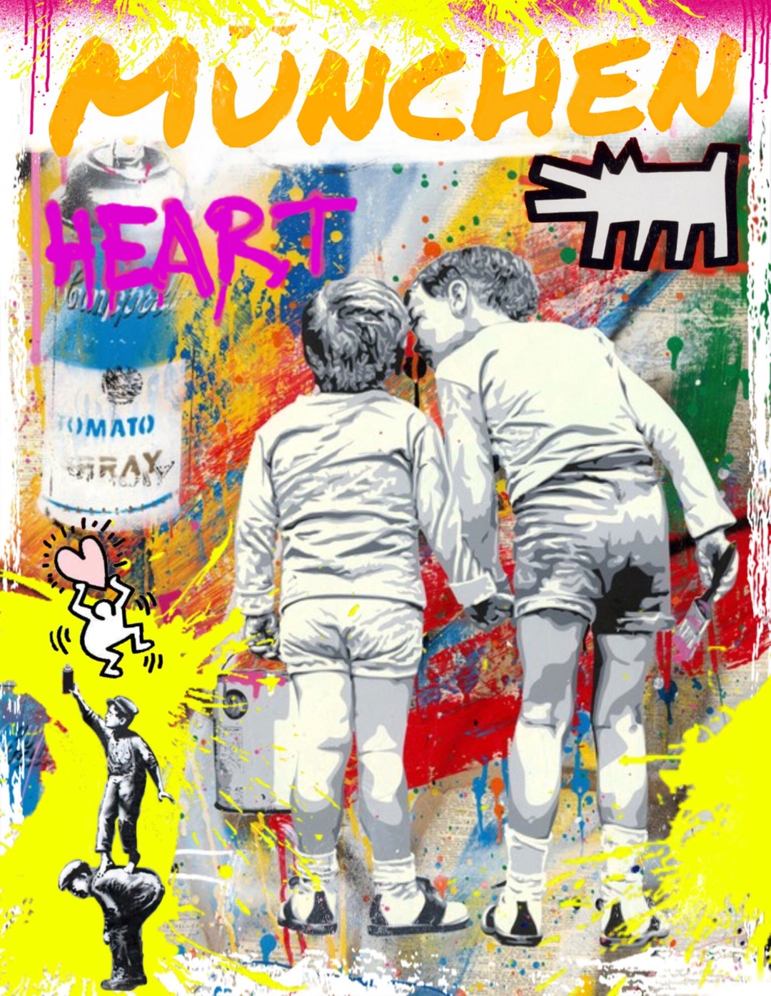 Munich City Homage Vintage Banksy Art Street Art Orange 75x100 Canvas ...