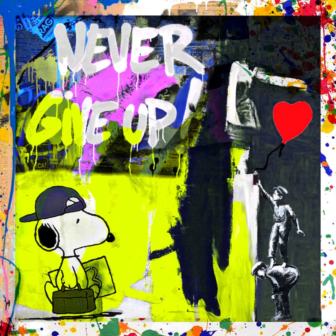 Motivation Never Give up Banksy Homage Girl With Balloon Comic Neon ...