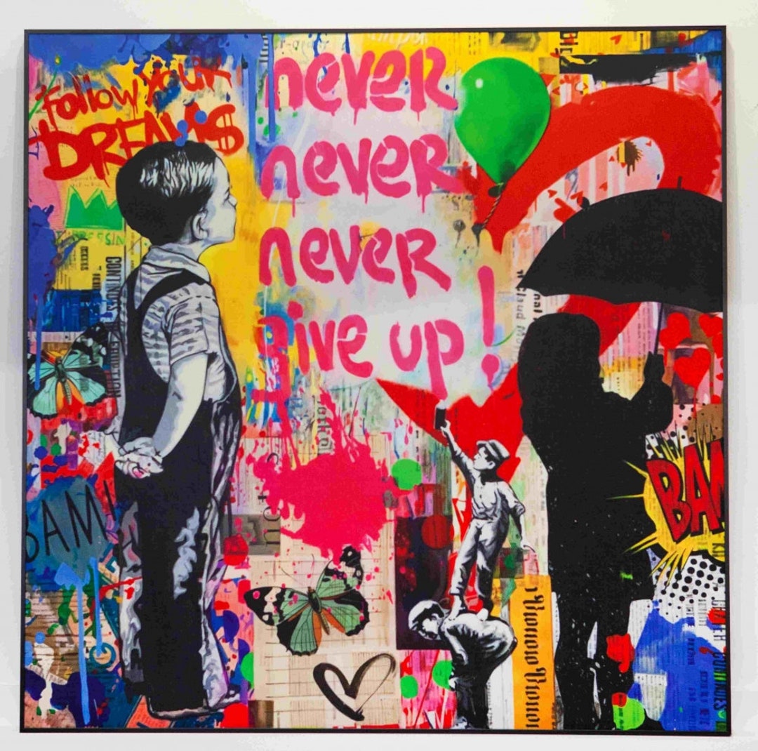 Motif Banksy Homage Never Give up Limited Edition/recycled Denim/screen ...