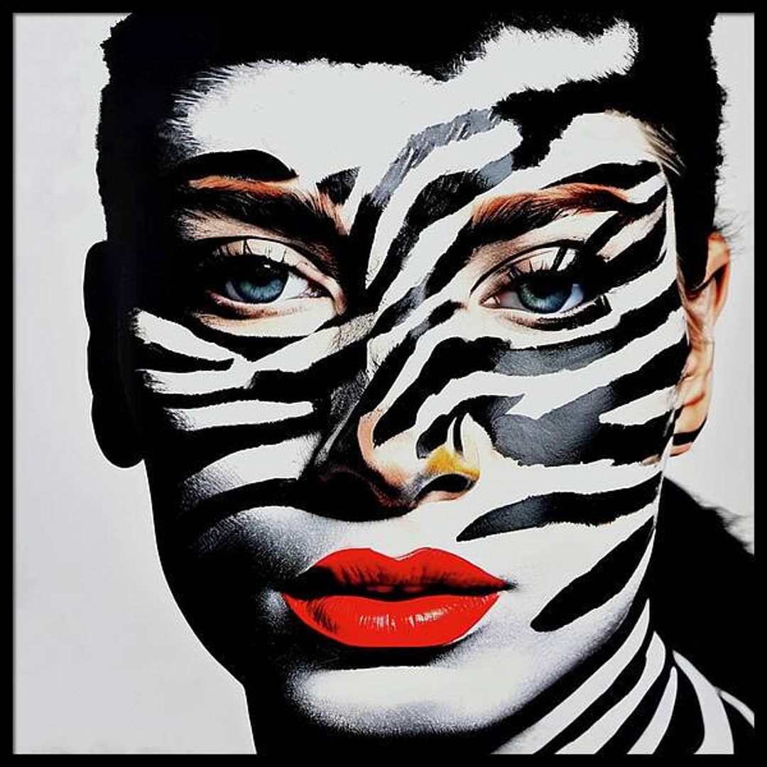 Zebra Punk Female 01 Pop Art Photo Realism Portrait Red Lips Poster ...