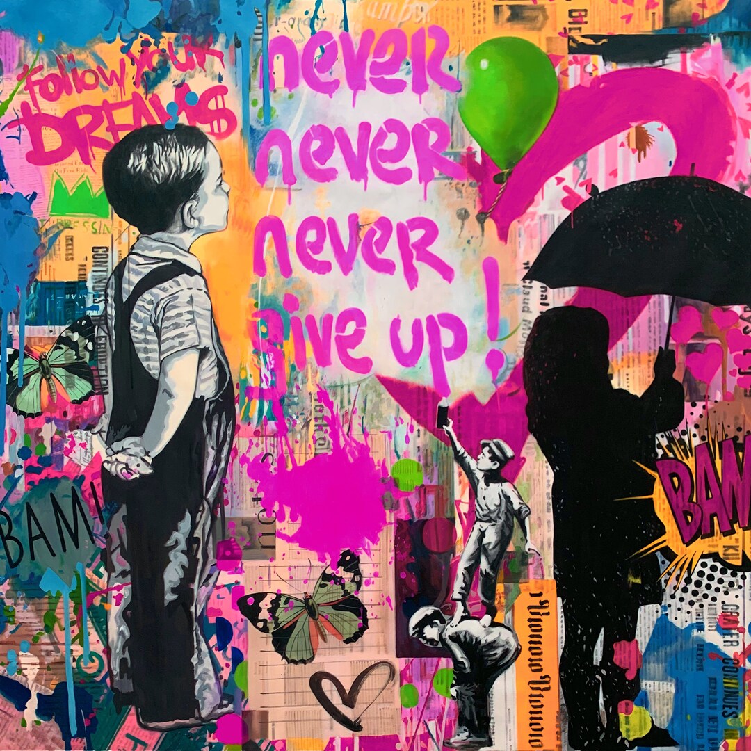 Homage Banksy Mr. Street Art Never Give up Ultra HD Purple up to 80 X ...